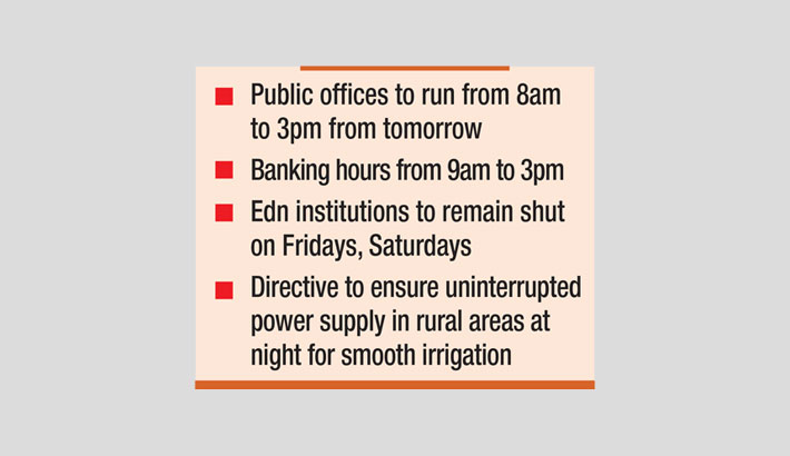 Office timing reduced to save electricity
